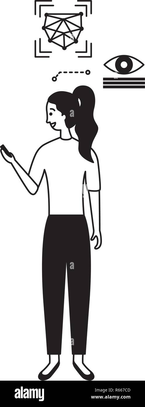 woman face scan using smartphone vector illustration Stock Vector Image ...