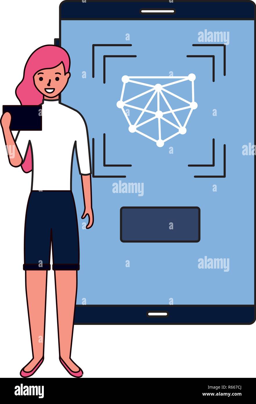 woman face scan using smartphone vector illustration Stock Vector Image ...