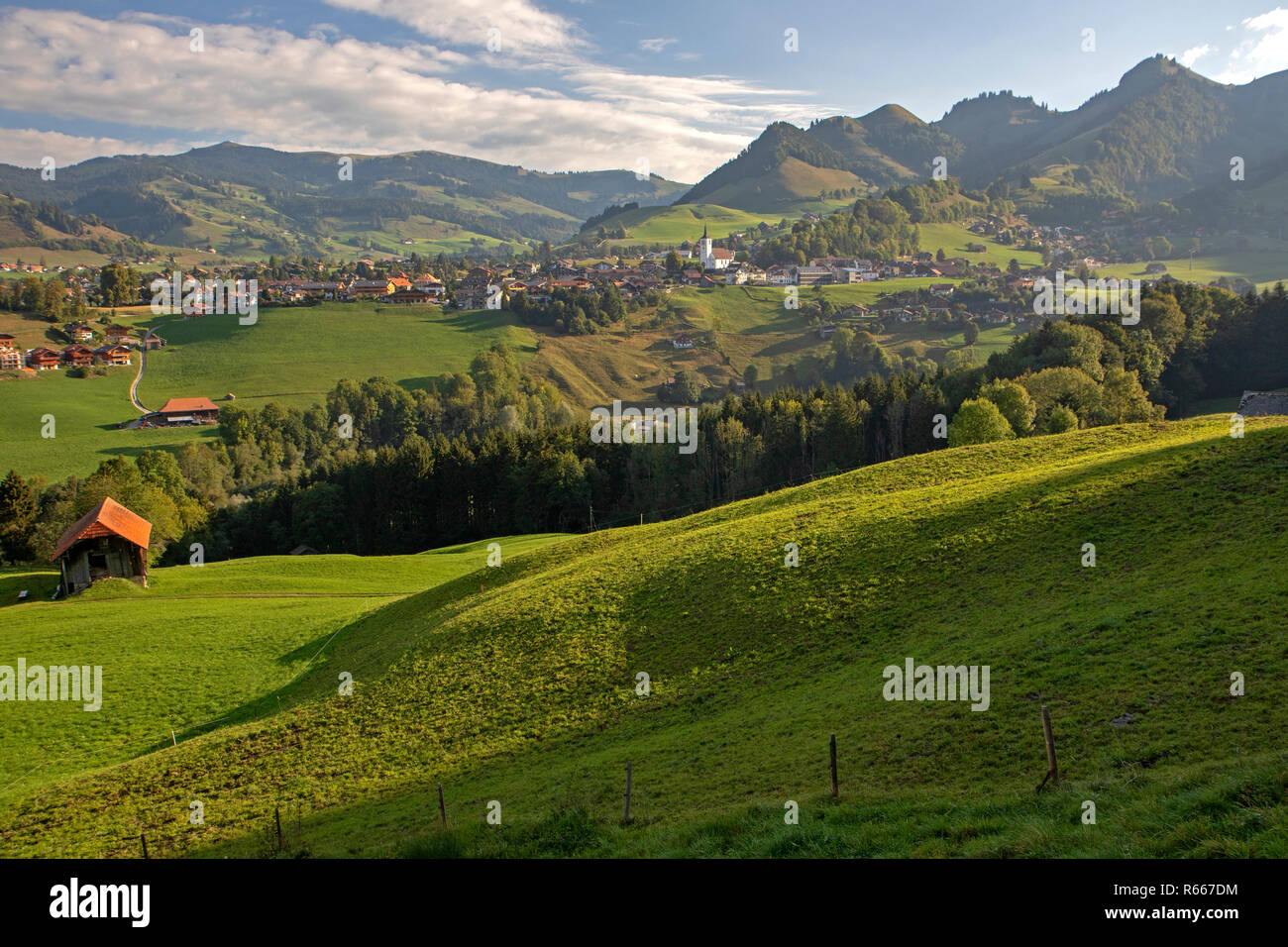 The Gruyere town of Charmey Stock Photo - Alamy
