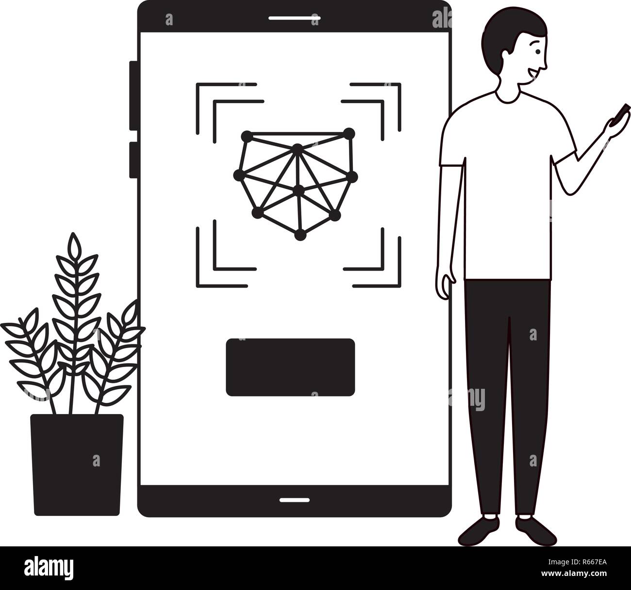 man using mobile biometric face scan vector illustration Stock Vector ...