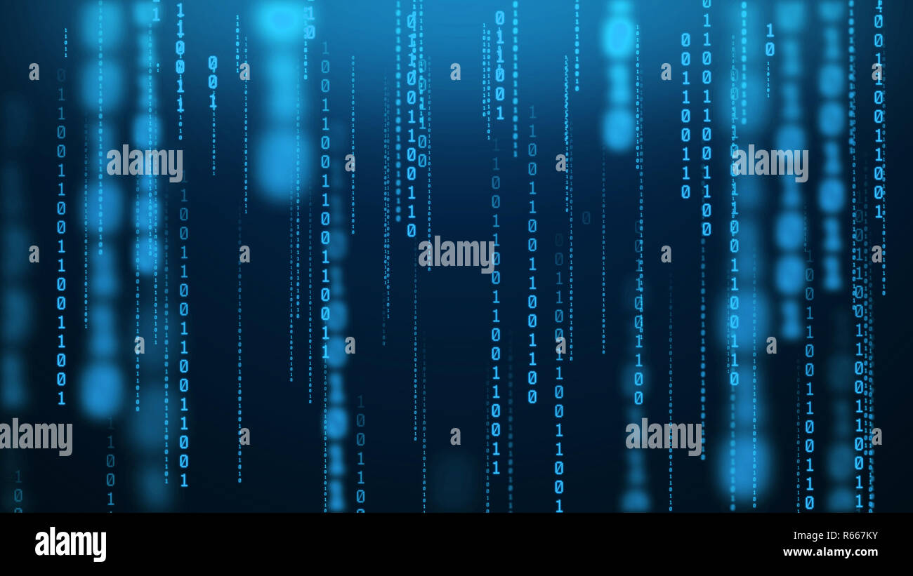 Blue binary rain computer technology background Stock Photo - Alamy