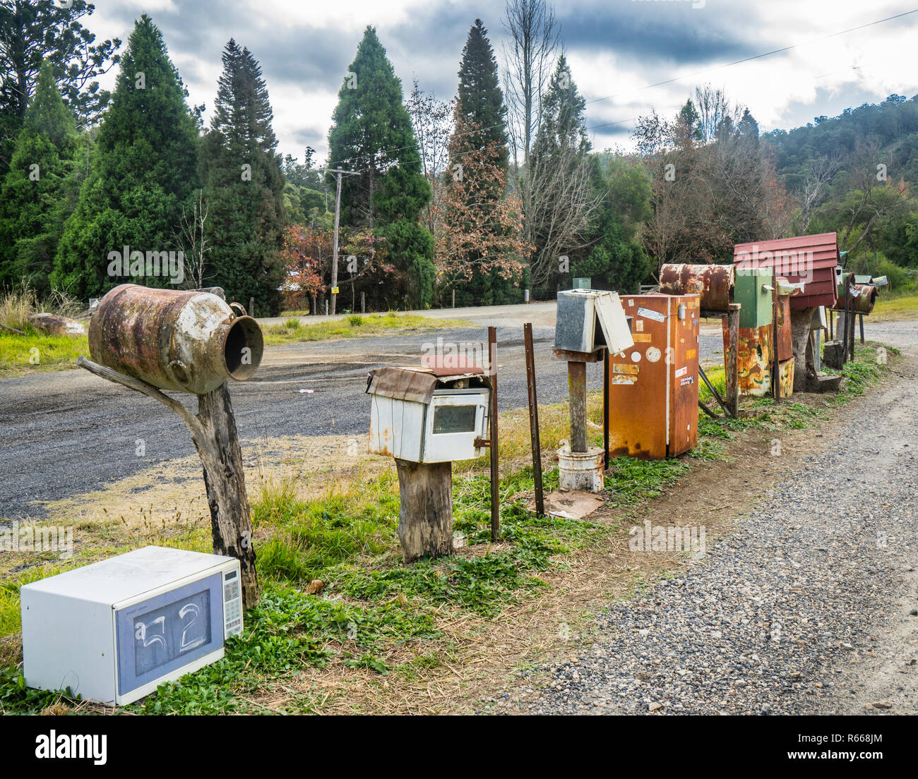collection of rural post boxes at Billys Creek in the New England ...
