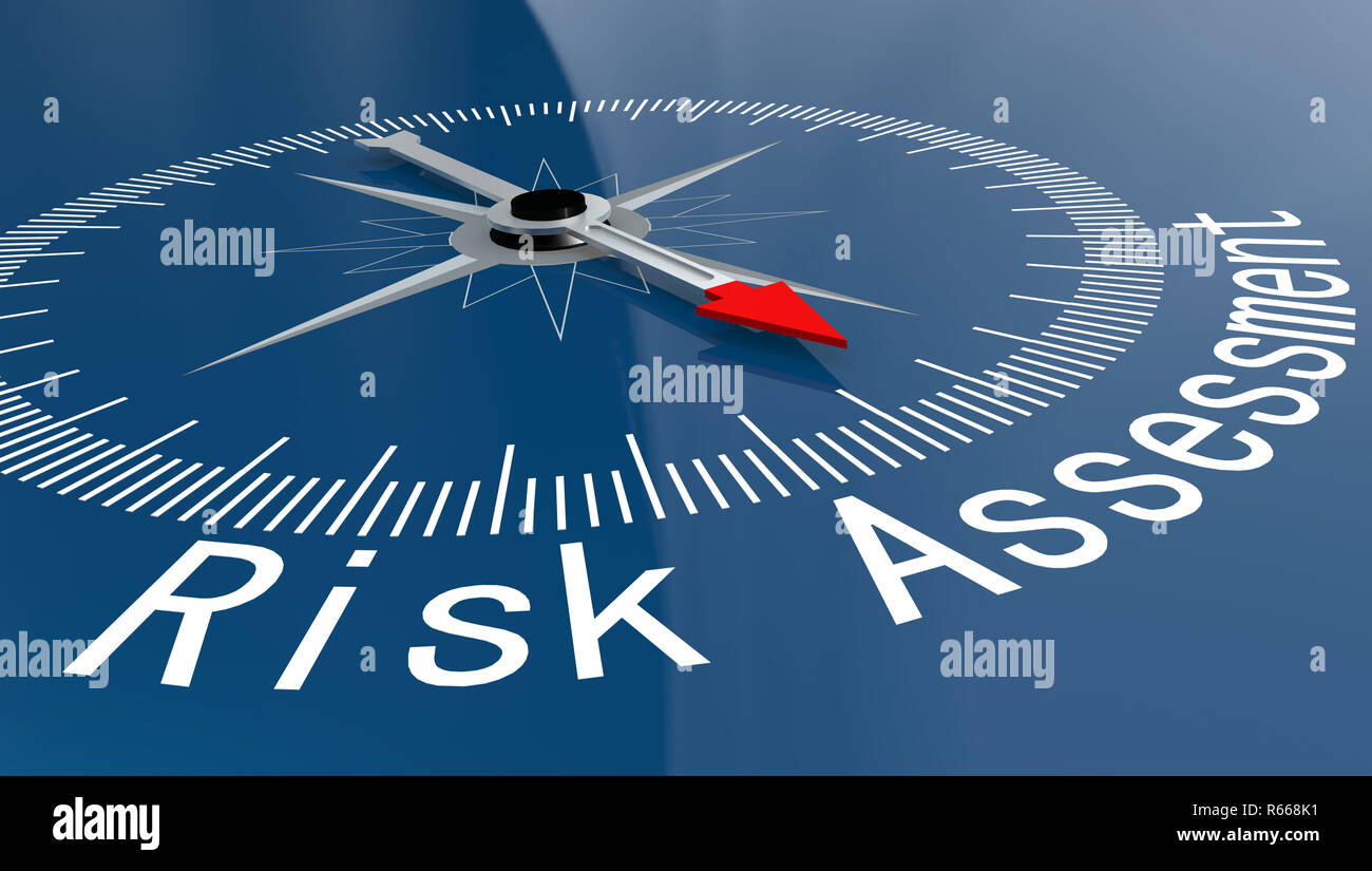 Blue compass with Risk Assessment word Stock Photo - Alamy