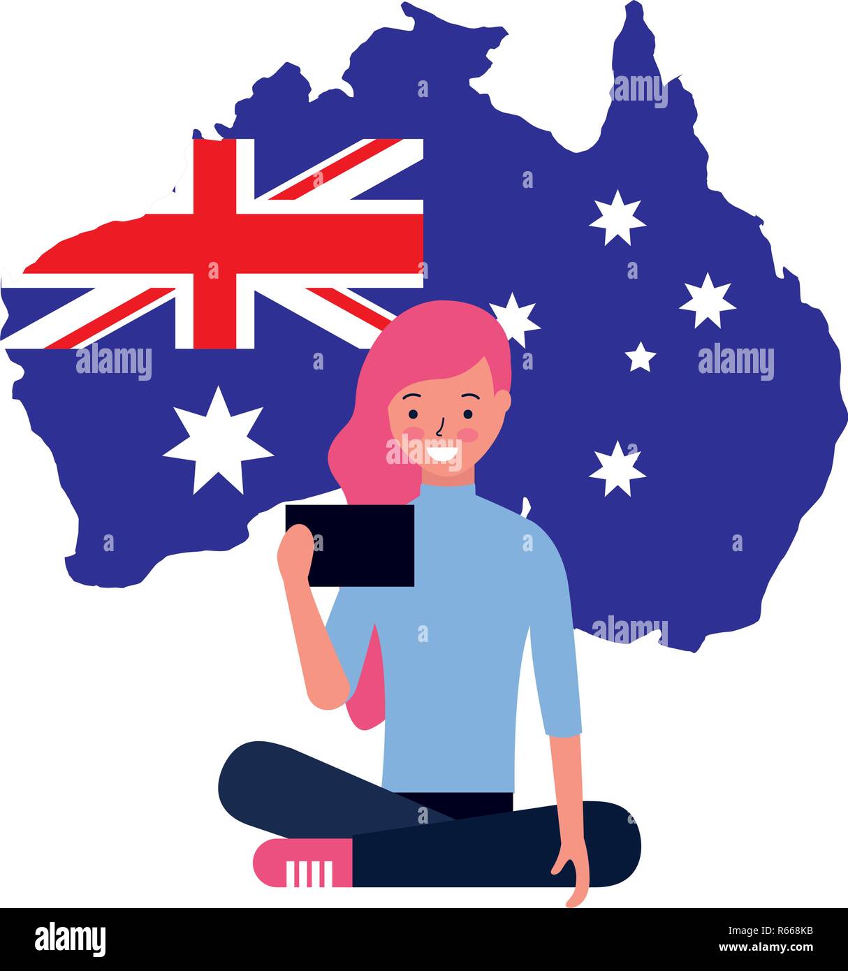 happy girl sitting with flag and map australia Stock Vector Image & Art ...