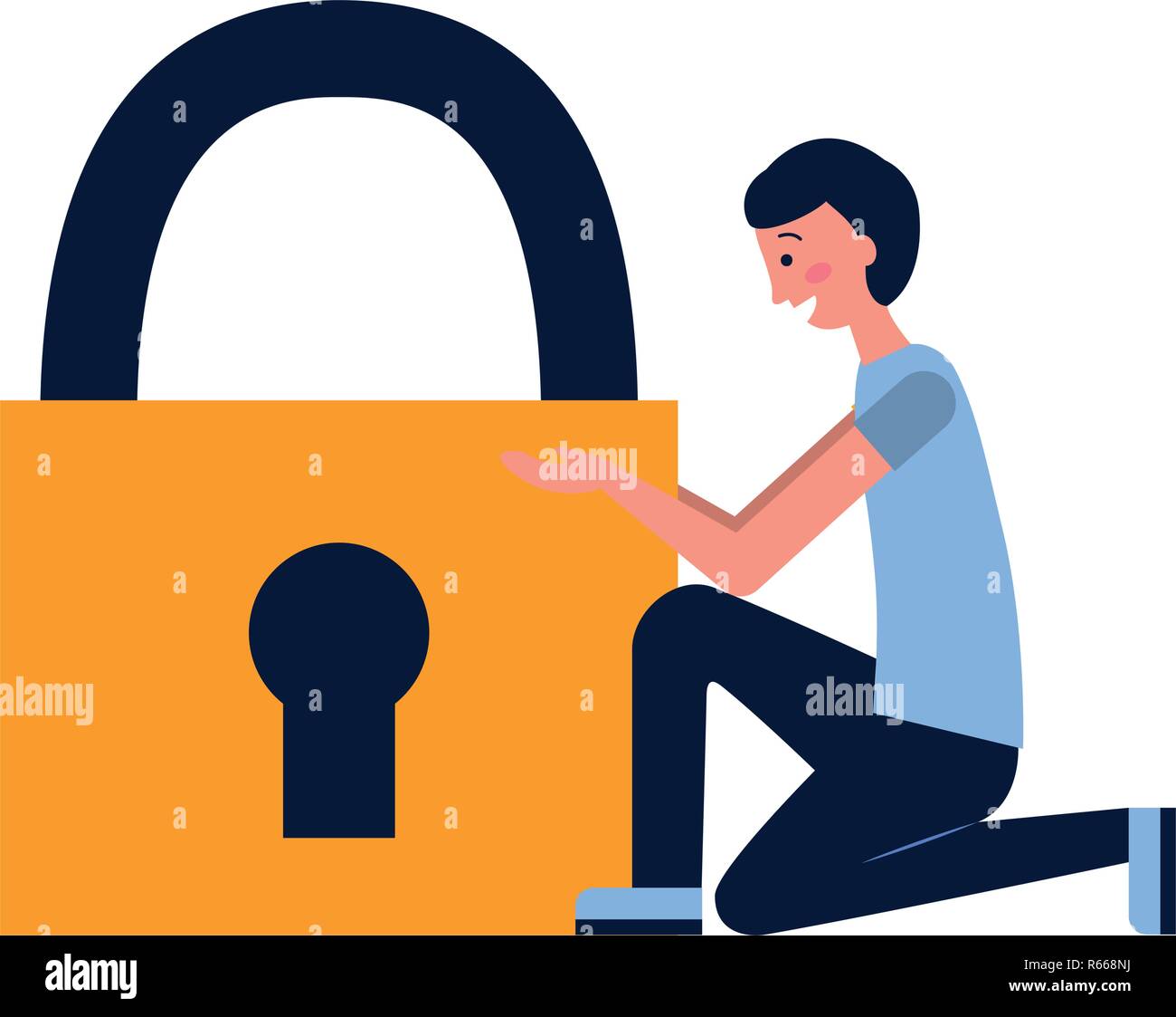 man with padlock security white background vector illustration Stock ...