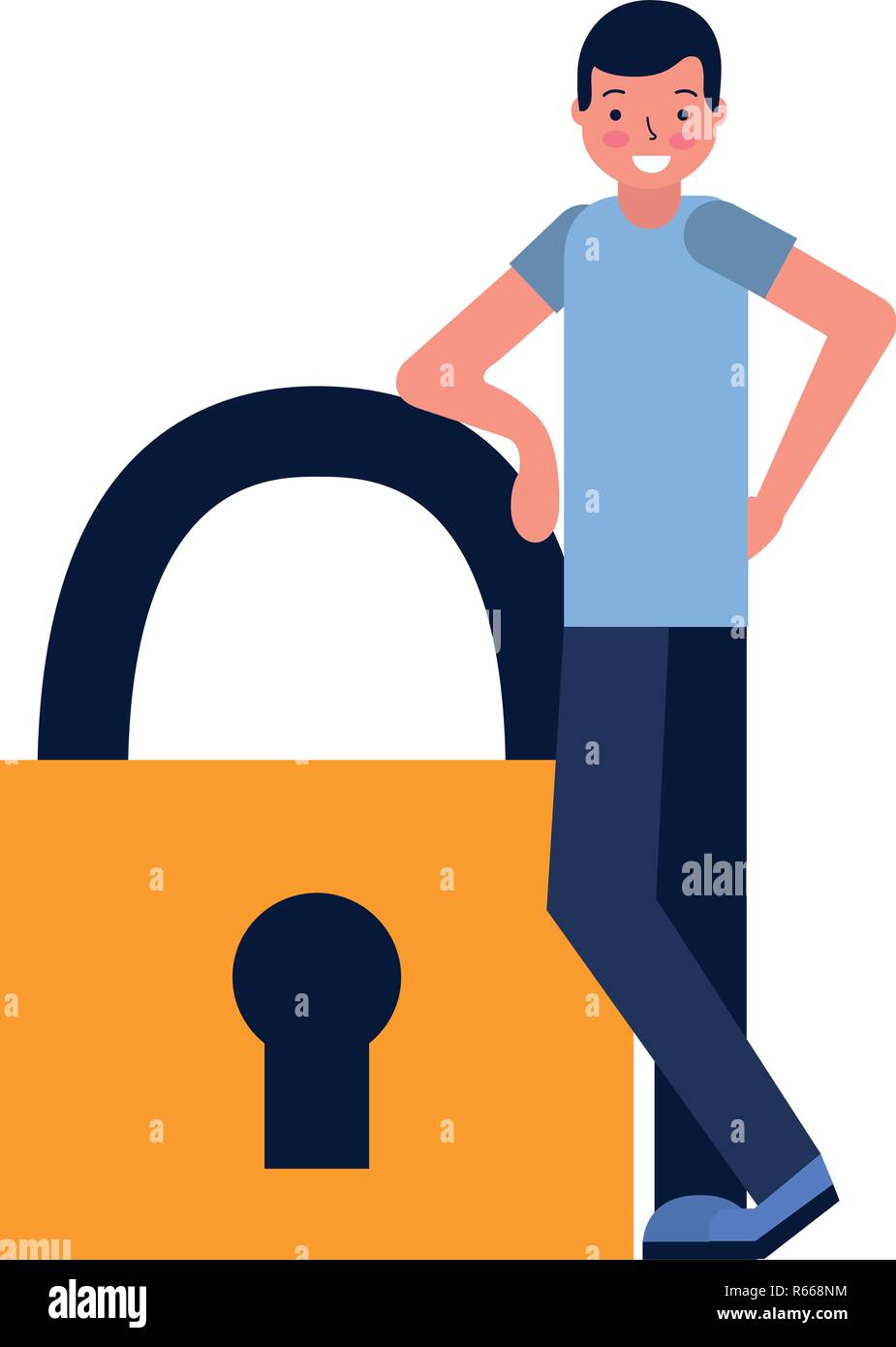 man with padlock security white background vector illustration Stock ...