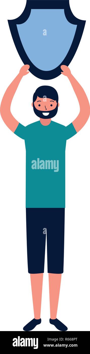 man with shield protection white background vector illustration Stock ...