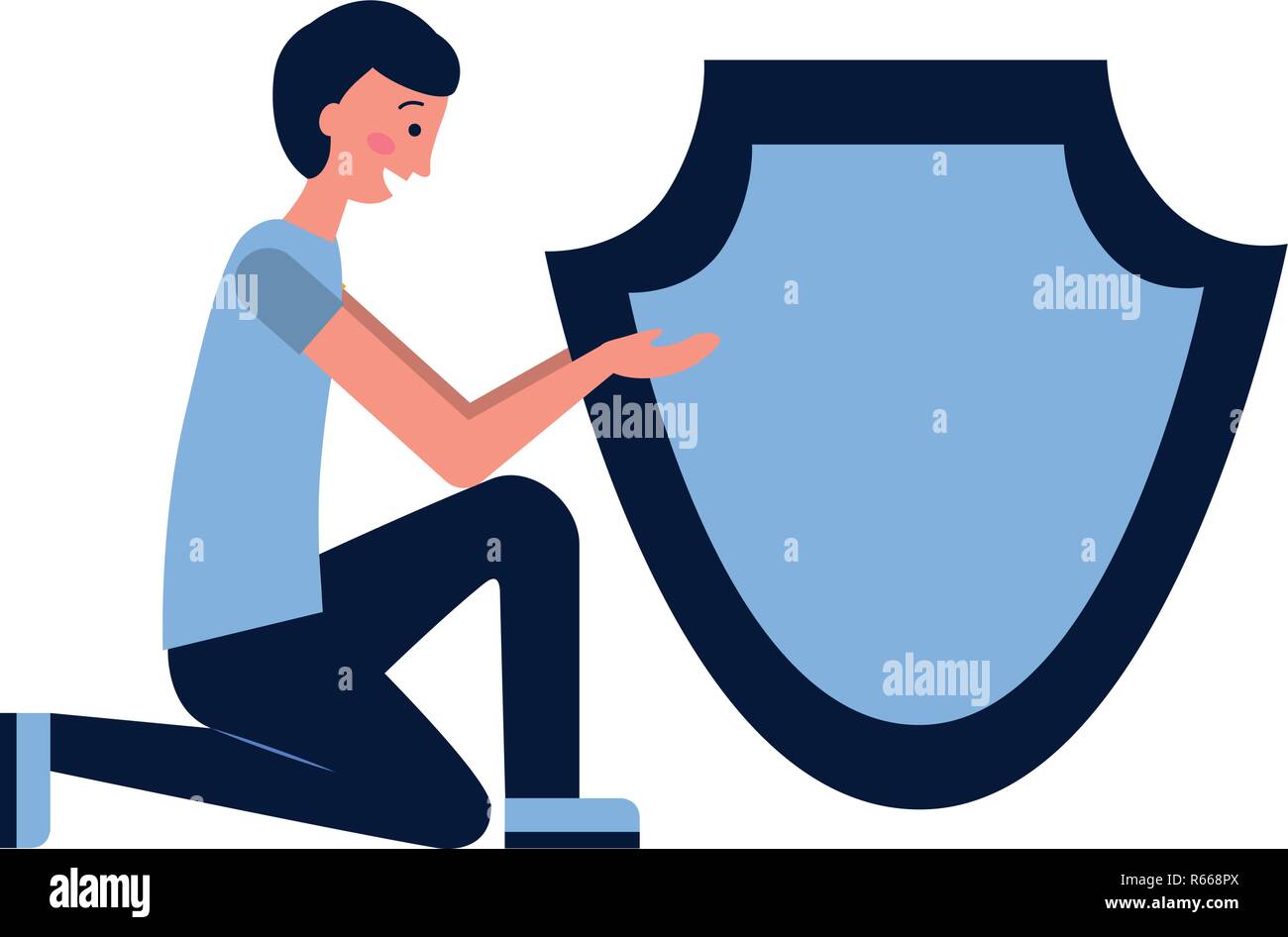 man with shield protection white background vector illustration Stock ...