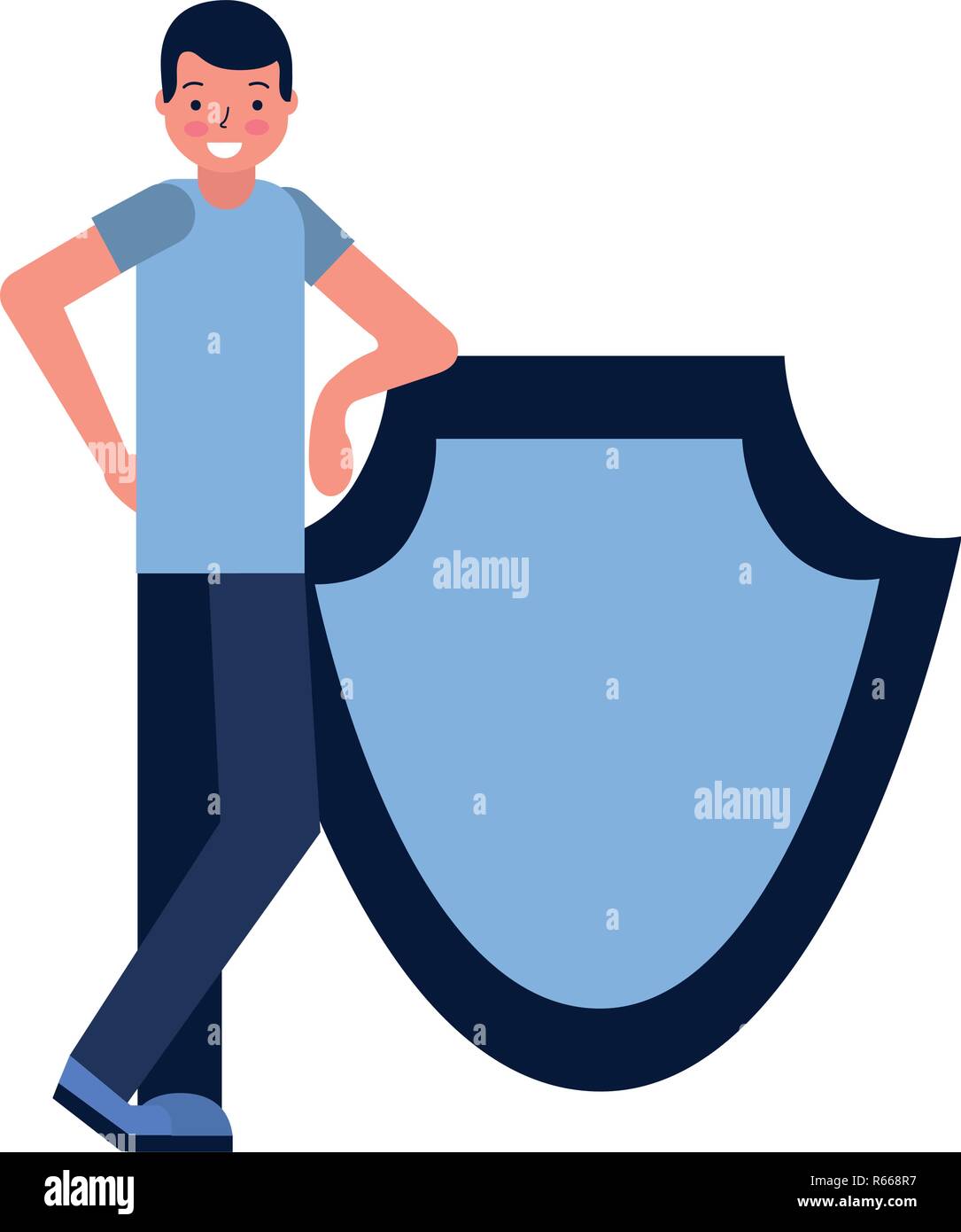 man with shield protection white background vector illustration Stock ...