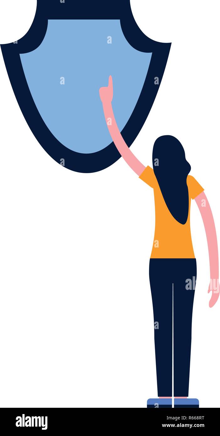 woman with shield protection secure vector illustration Stock Vector ...