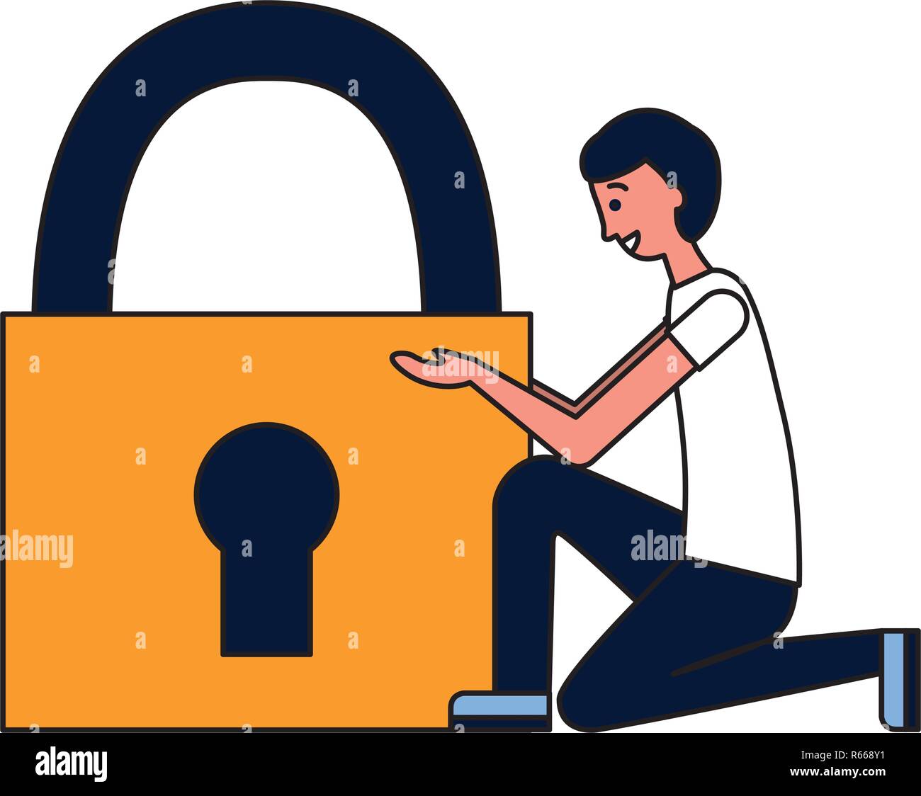 man with padlock security white background vector illustration Stock ...