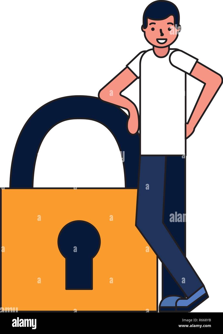 man with padlock security white background vector illustration Stock ...
