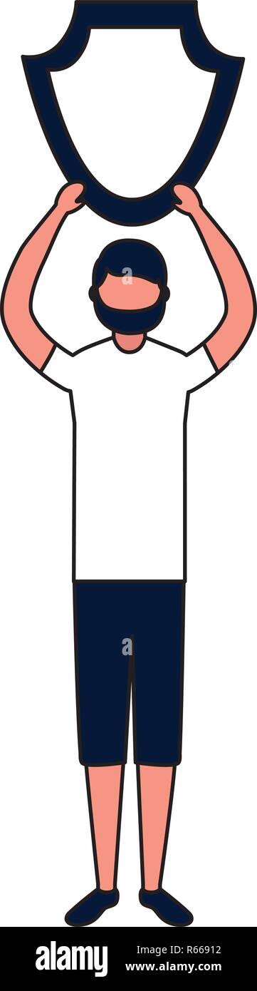 man with shield protection white background vector illustration Stock ...