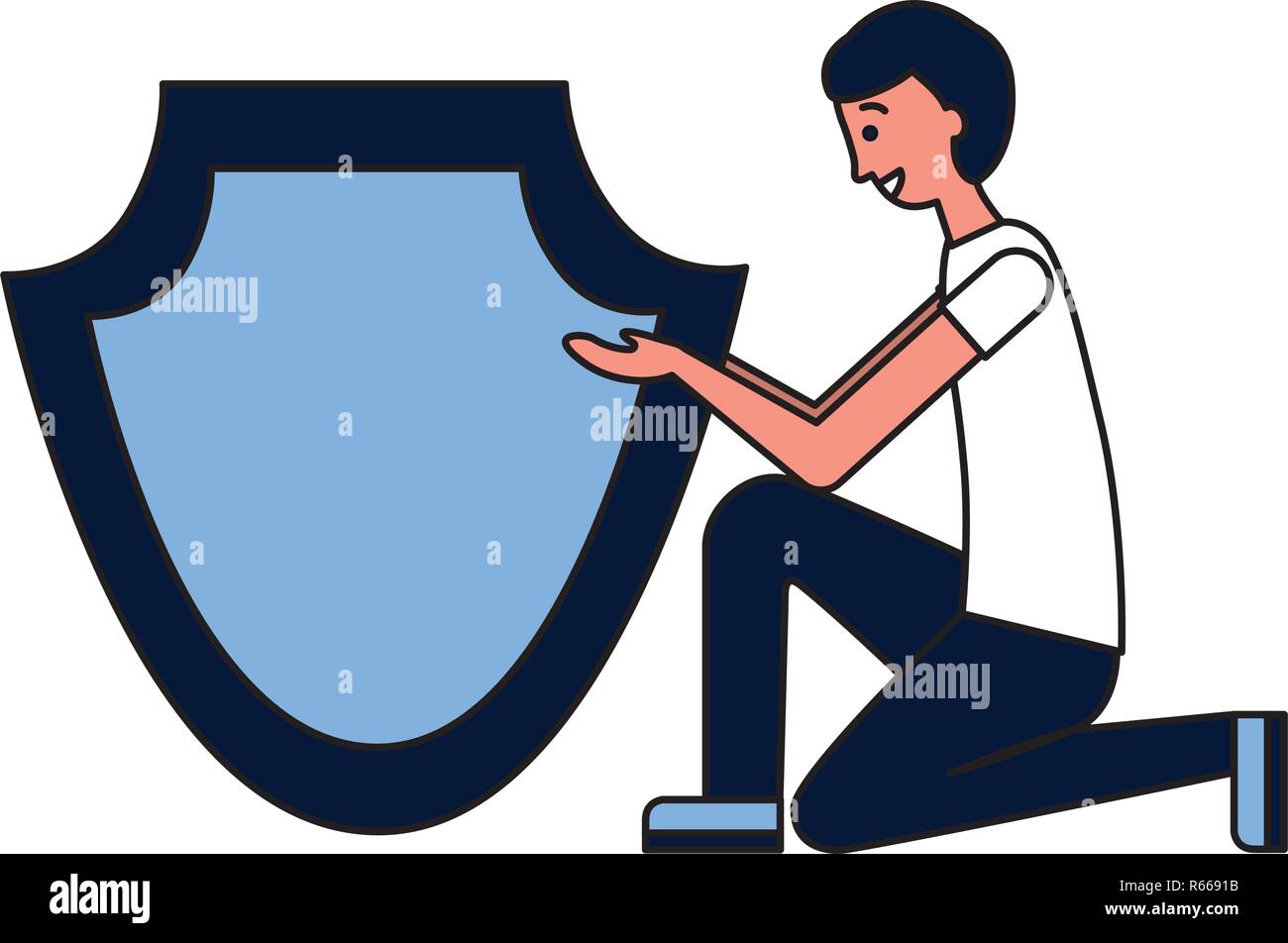 man with shield protection white background vector illustration Stock ...