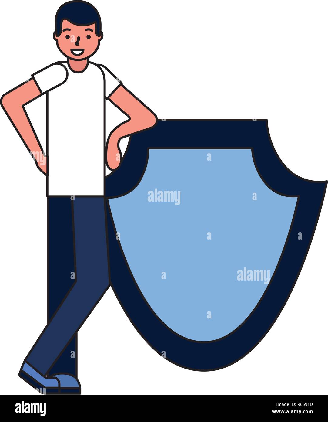 man with shield protection white background vector illustration Stock ...