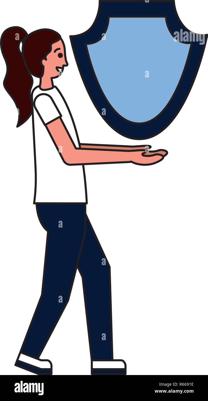 woman with shield protection secure vector illustration Stock Vector ...