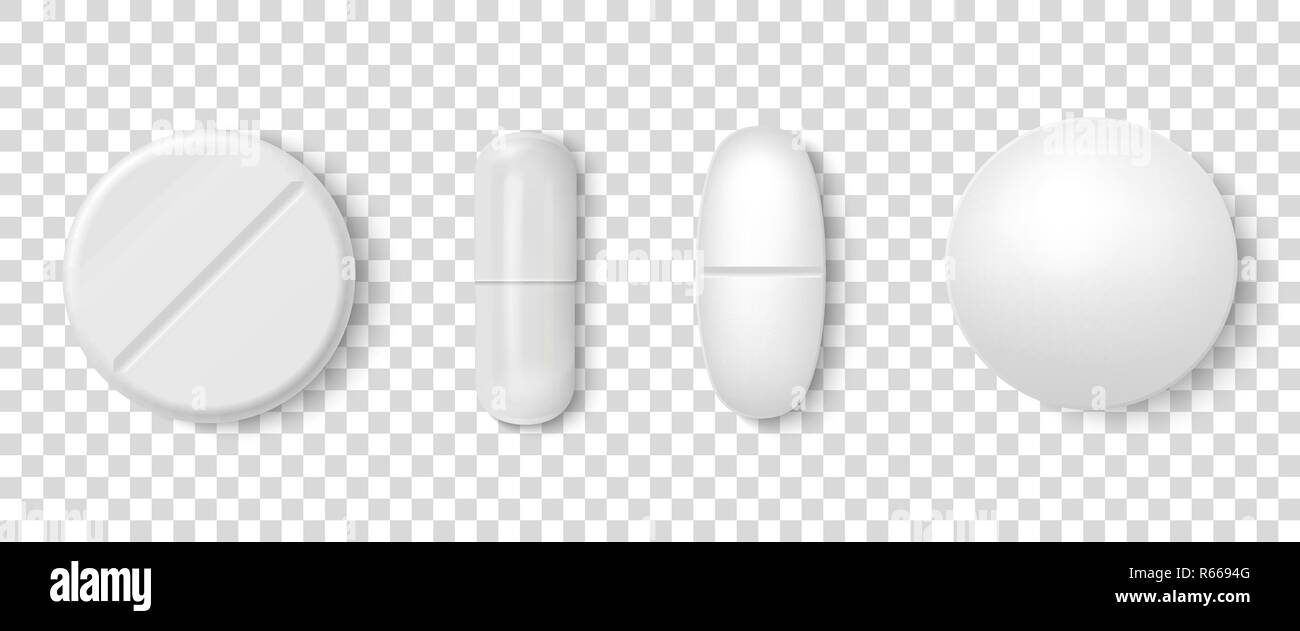 Vector 3d Realistic White Medical Pill Icon Set Closeup Isolated on ...