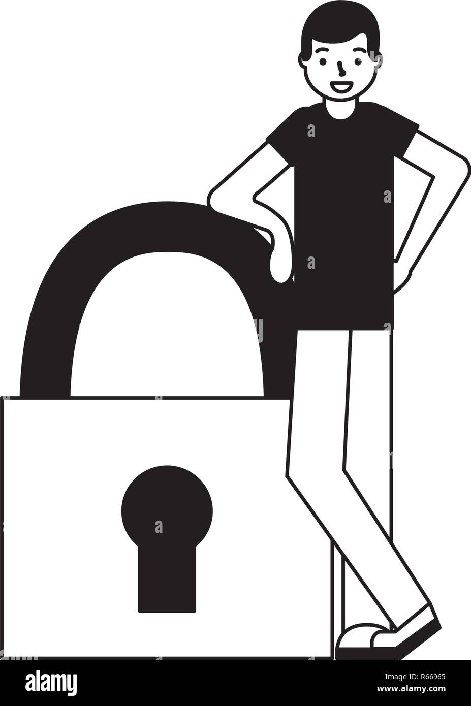 man with padlock security white background vector illustration Stock ...