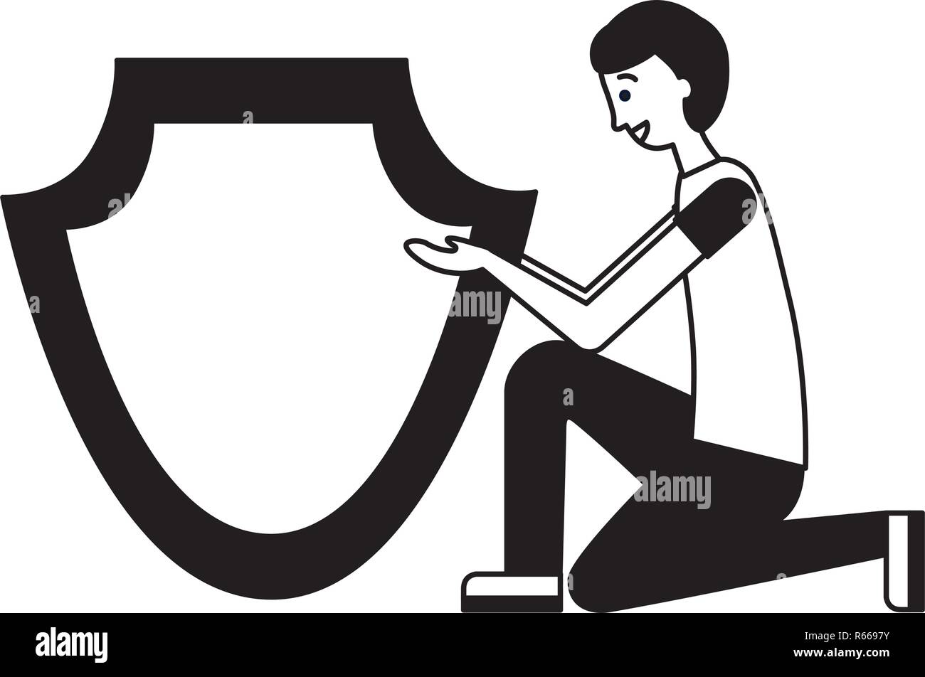 man with shield protection white background vector illustration Stock ...