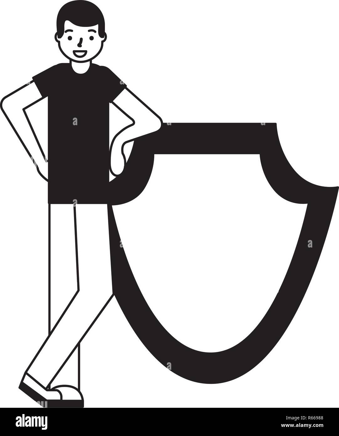 man with shield protection white background vector illustration Stock ...