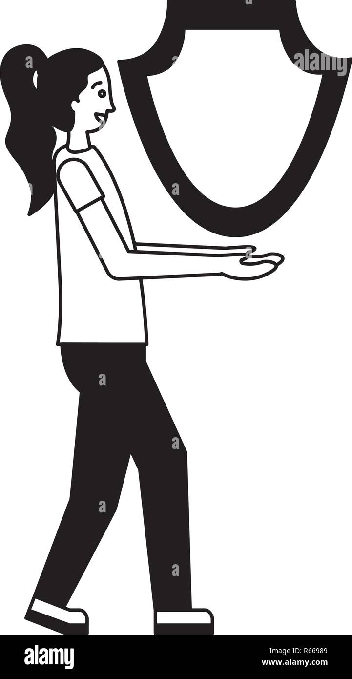 woman with shield protection secure vector illustration Stock Vector ...