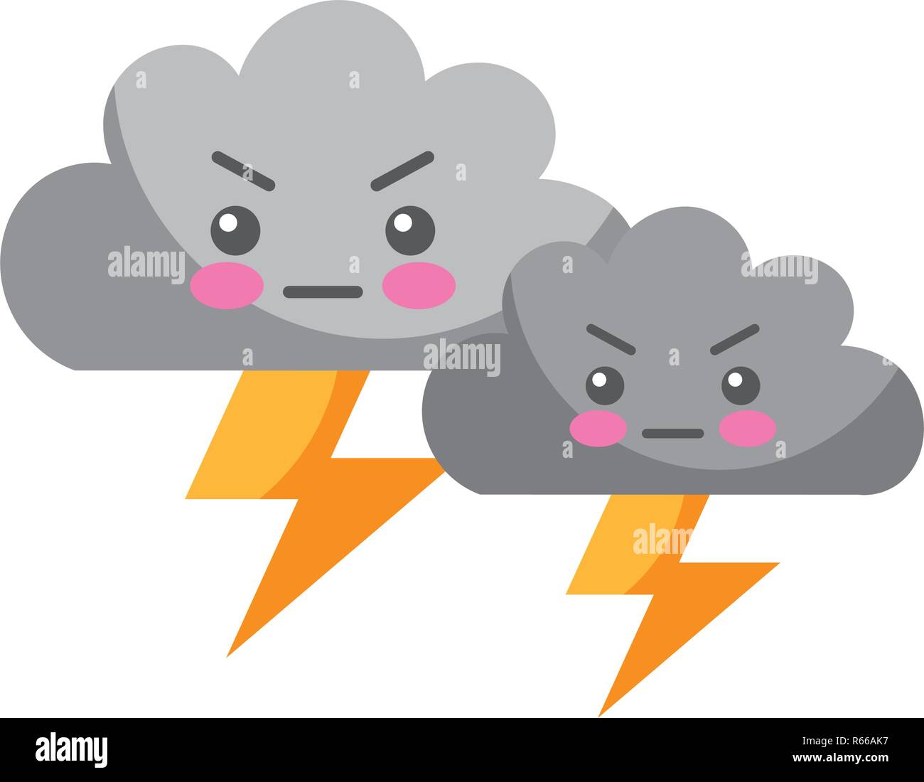 kawaii clouds angry cartoon and thunderbolt Stock Vector Image & Art ...