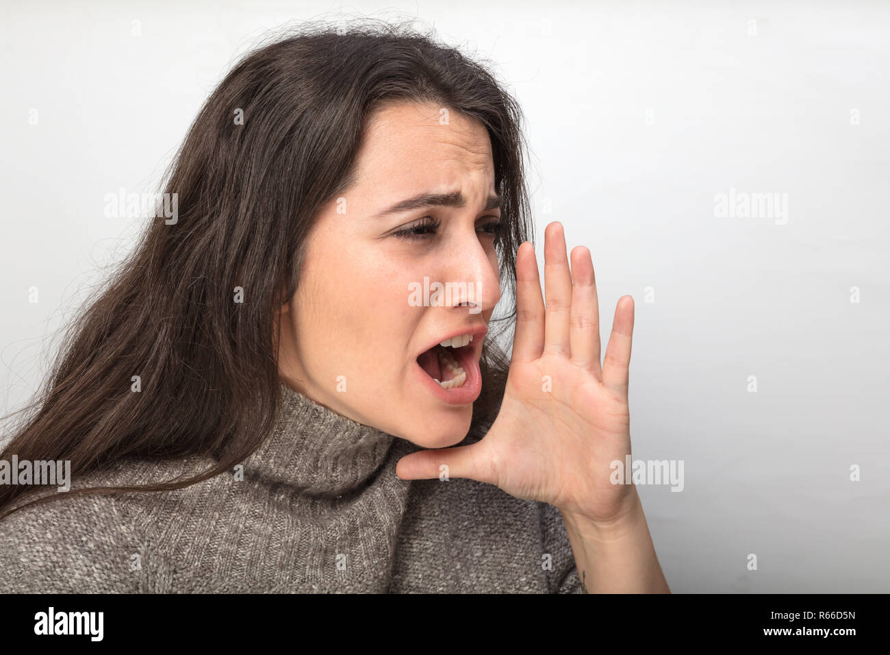 Portraits of a beautiful woman series, shouting Stock Photo - Alamy