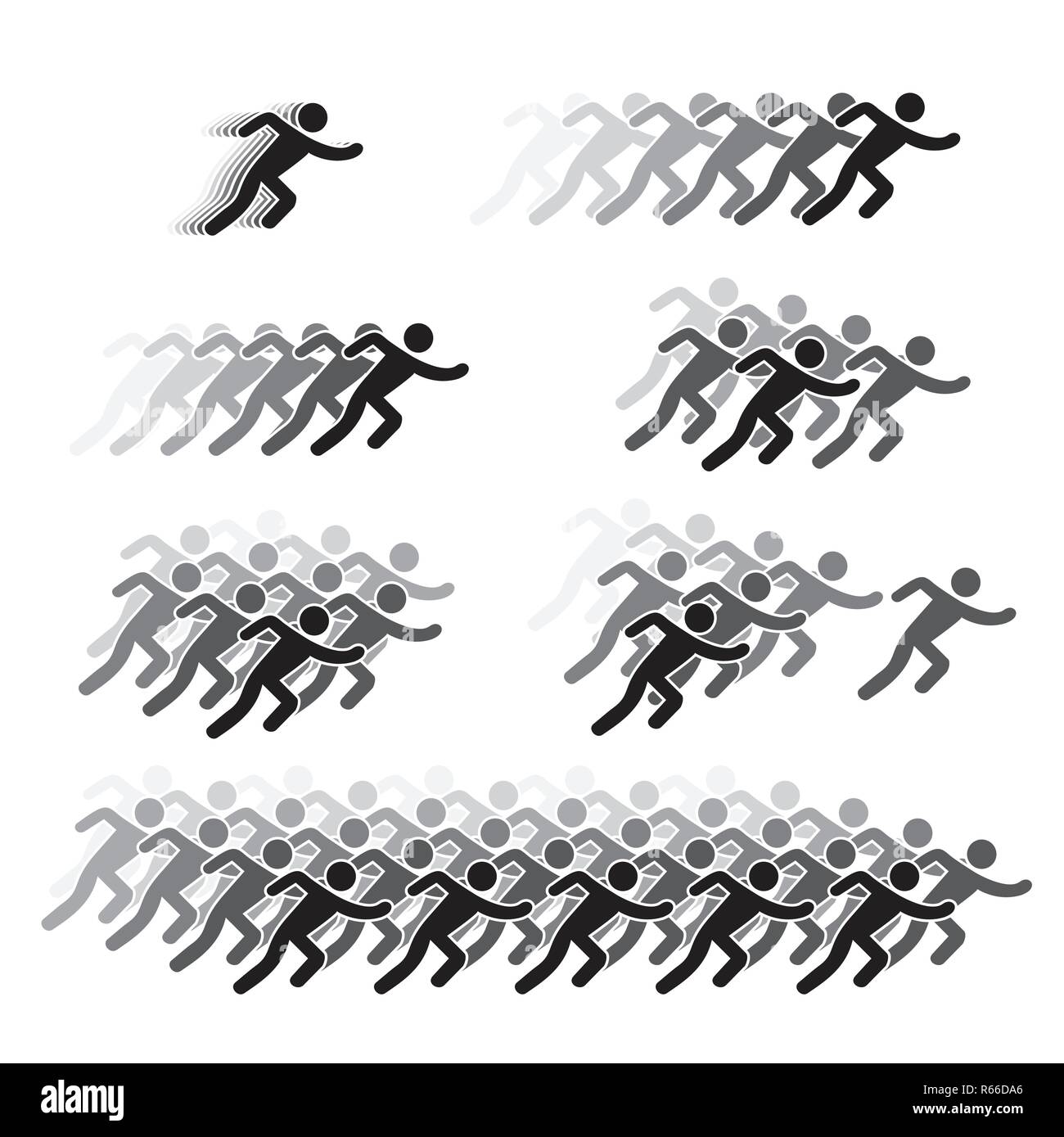 Man crowd running figures on white background for graphic and web ...
