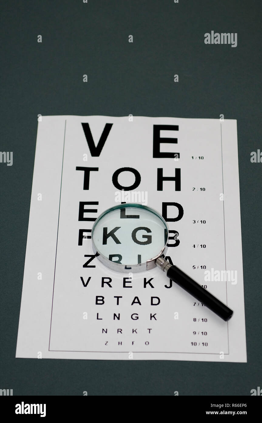 a pair of glasses on a Distance Vision Test sheet Stock Photo - Alamy