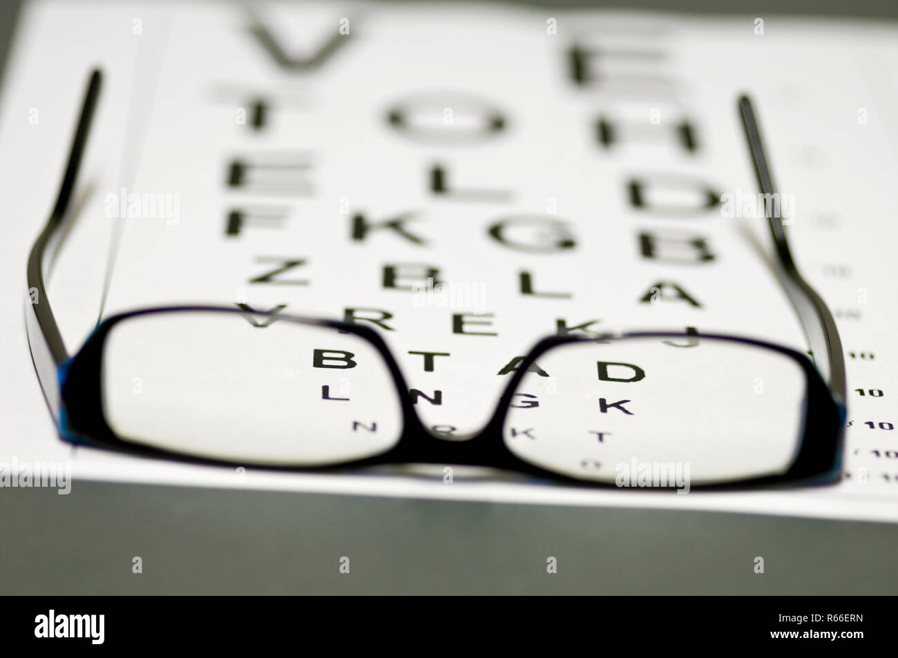 a pair of glasses on a Distance Vision Test sheet Stock Photo - Alamy