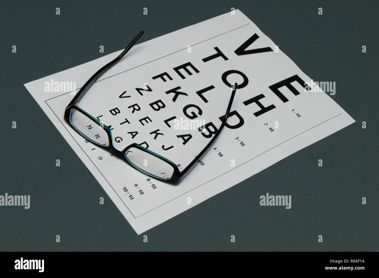 a pair of glasses on a Distance Vision Test sheet Stock Photo - Alamy