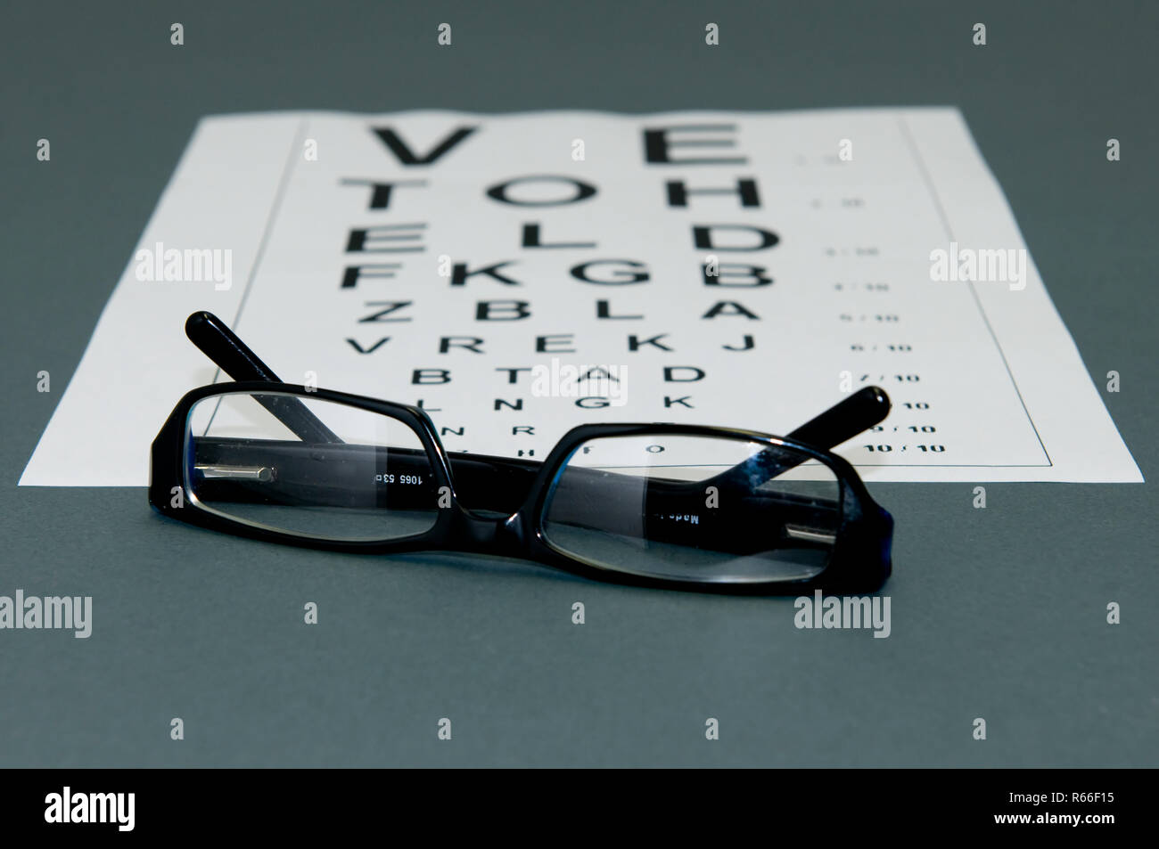 a pair of glasses on a Distance Vision Test sheet Stock Photo - Alamy