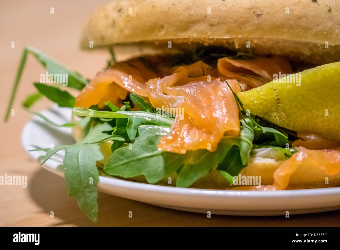 Smoked salmon bun Stock Photo - Alamy