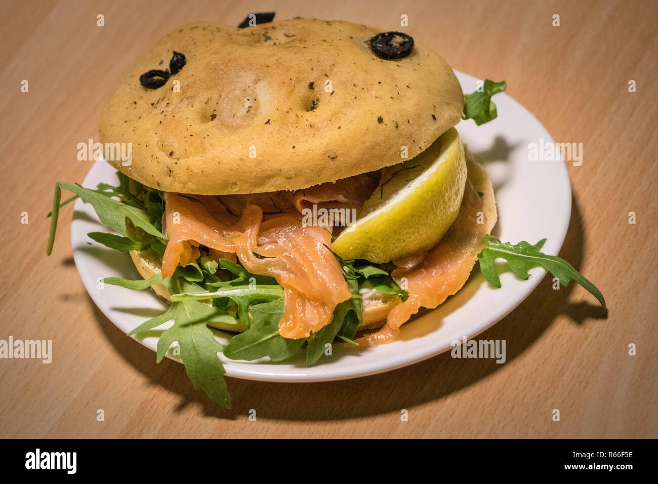 Smoked salmon bun Stock Photo - Alamy