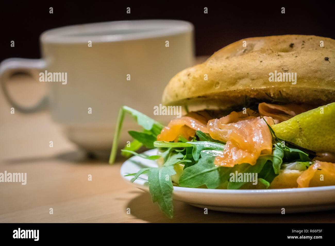 Smoked salmon bun Stock Photo - Alamy