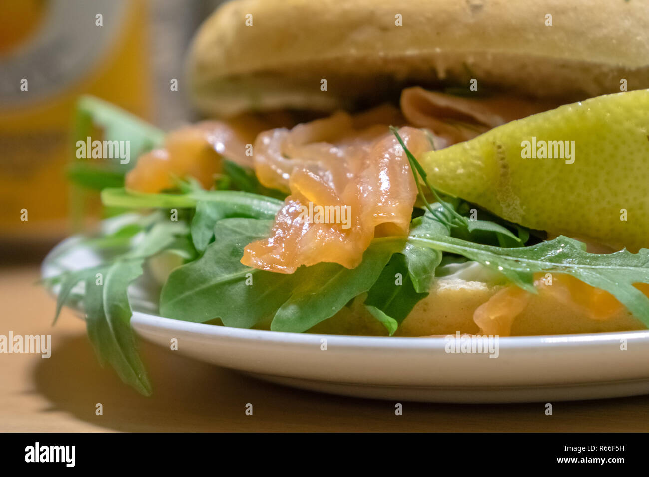 Smoked salmon bun Stock Photo - Alamy