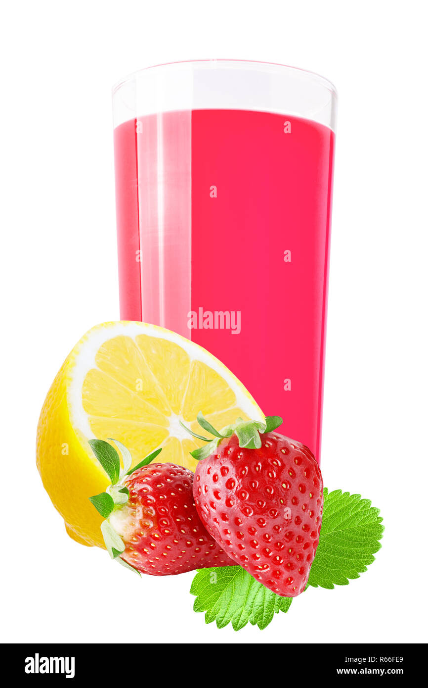 Lemon and strawberry juice on white Stock Photo - Alamy