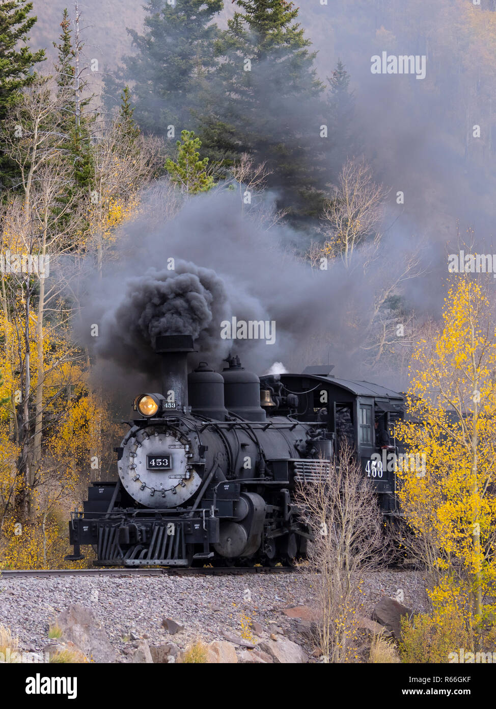 Locomotive 453 steam-engine freight train at Toltec Creek, Cumbres ...