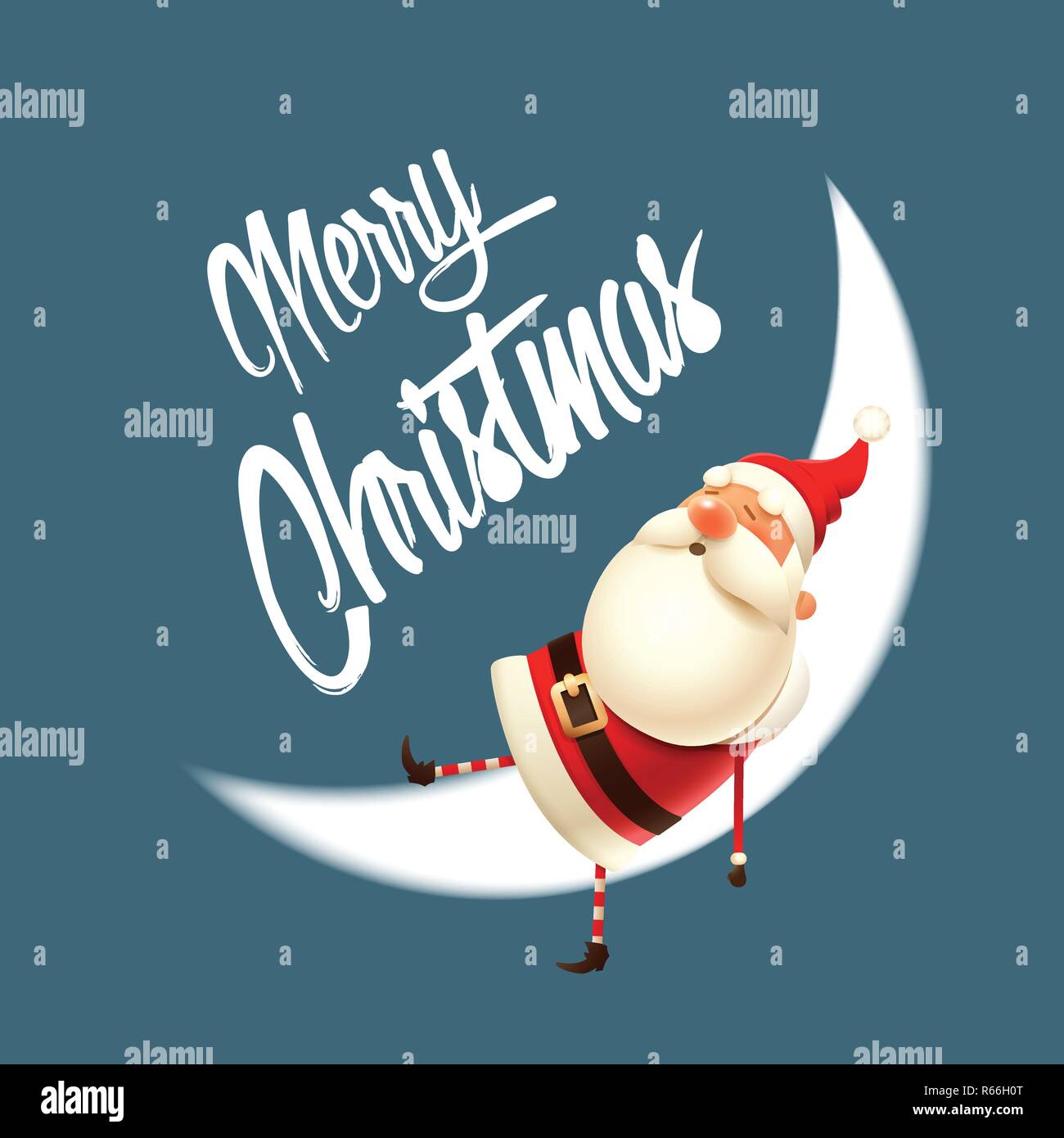 Santa Claus sleep on moon - Merry Christmas illustration card Stock ...