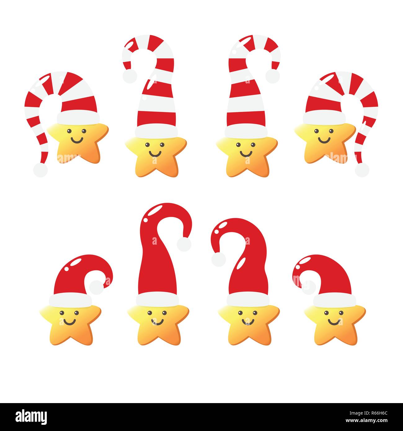 Cute smiling stars with christmas hat - set vector illustration Stock ...