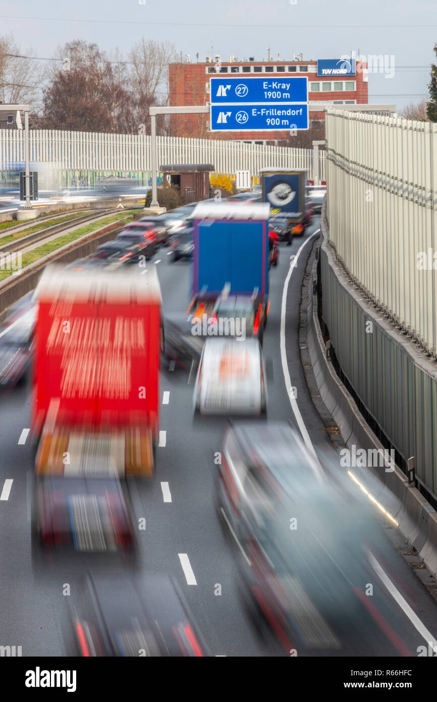 Highway, Autobahn A40, traffic in Essen, Germany, bus lane, this area ...
