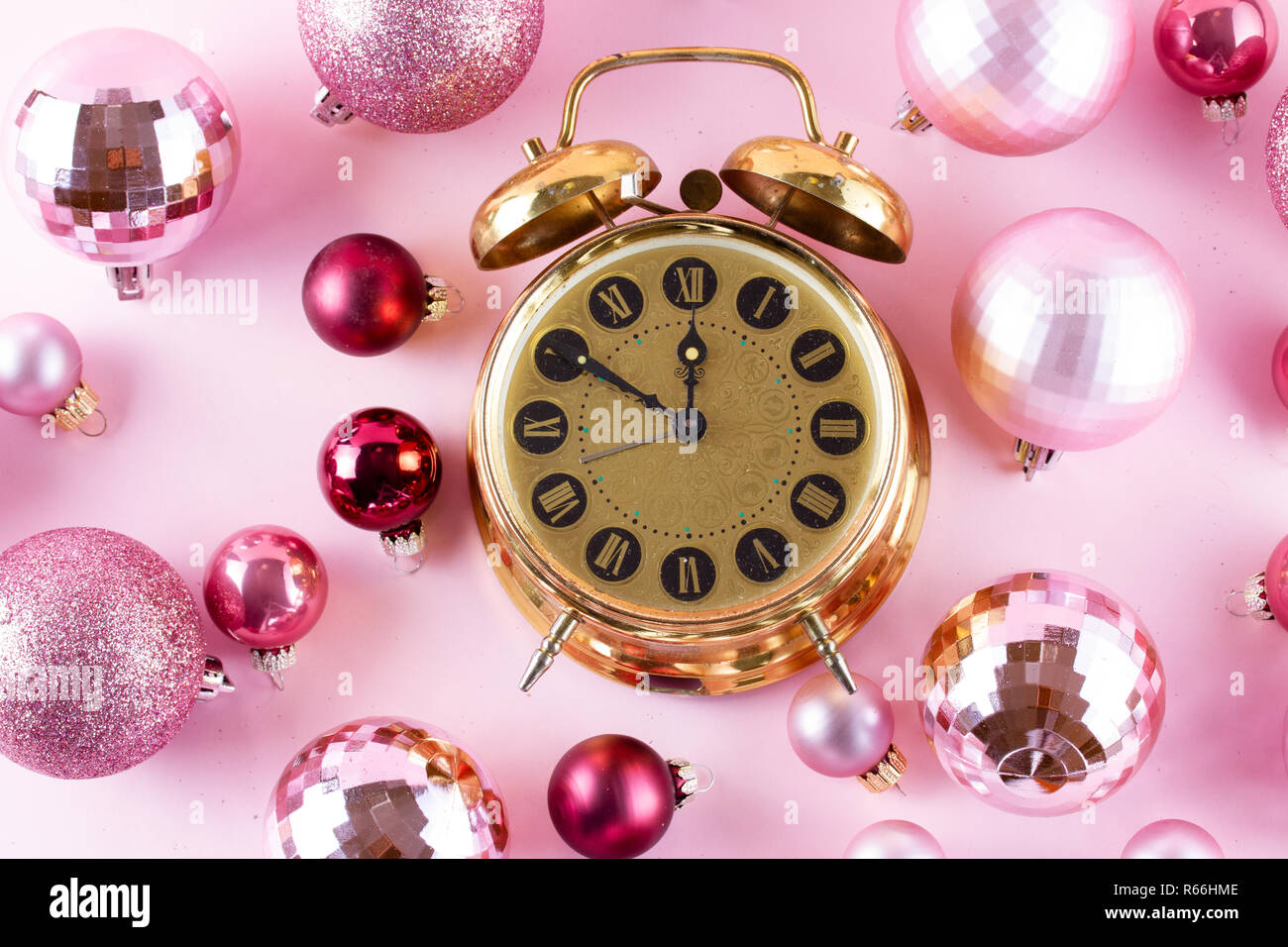 Christmas time background - alarm clock with ball decorations Stock ...