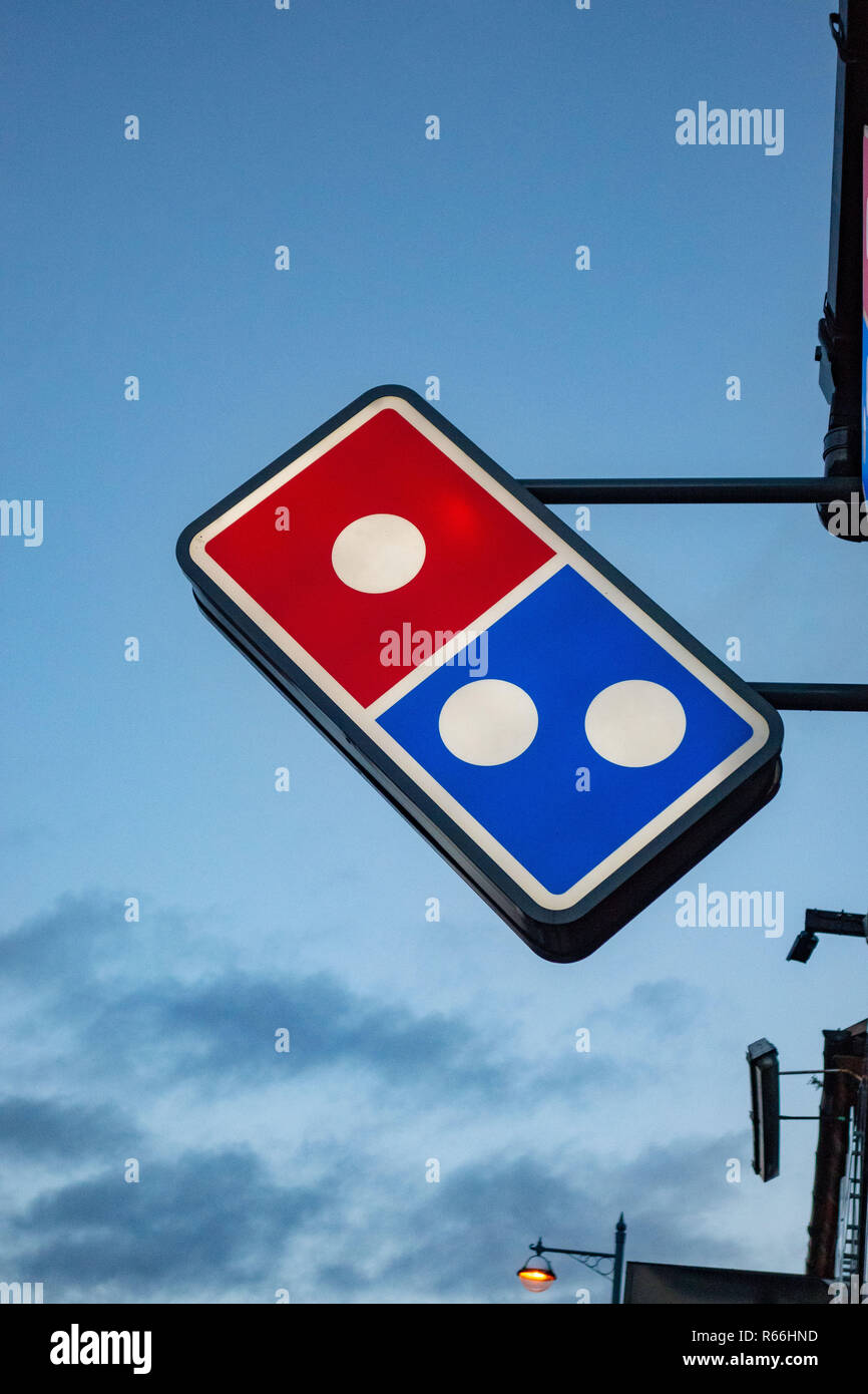 Dusk image of 3D Domino Sign at Dominos Pizza in Rotherham, South ...