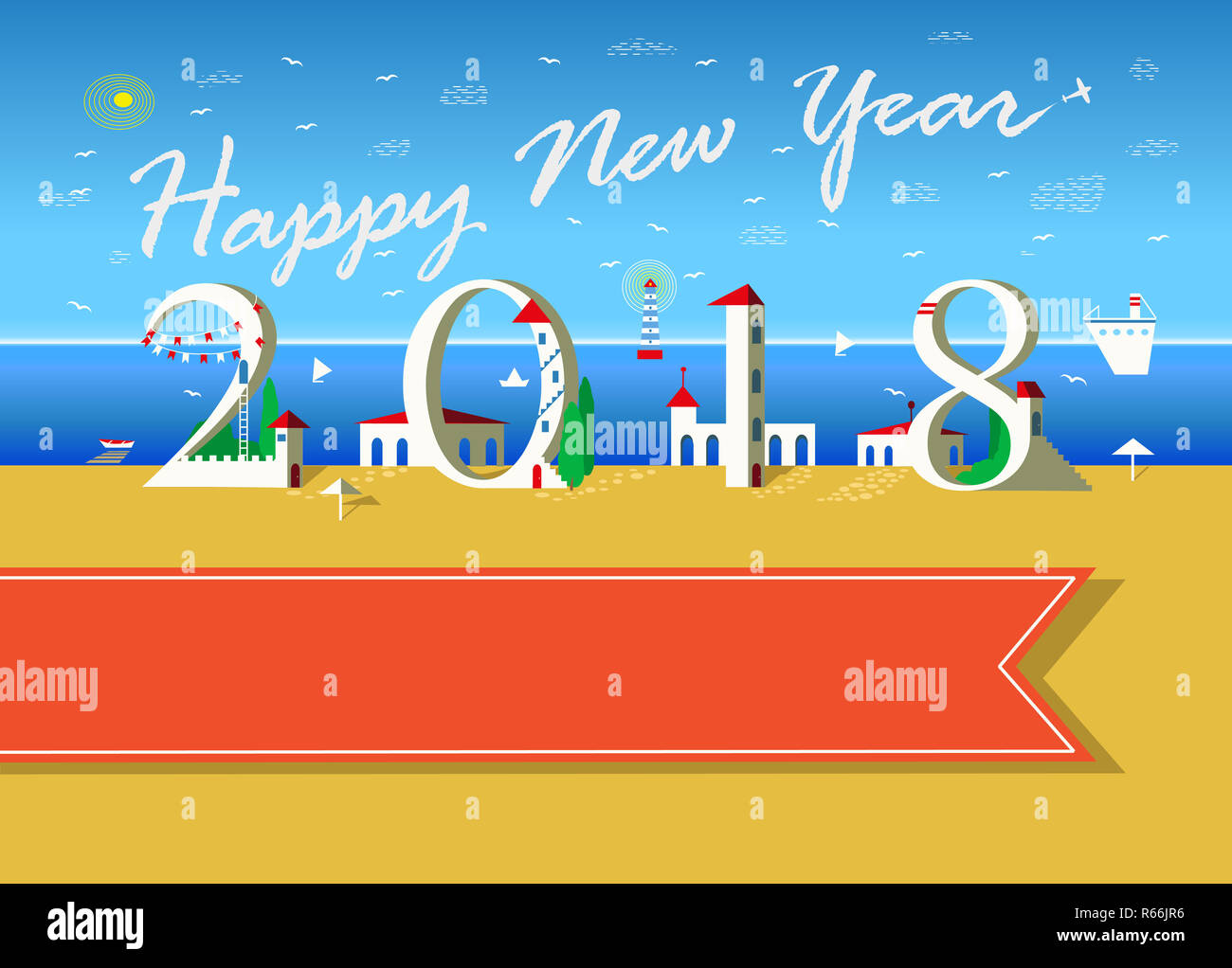 Happy New Year 2018. Summer beach Stock Photo - Alamy