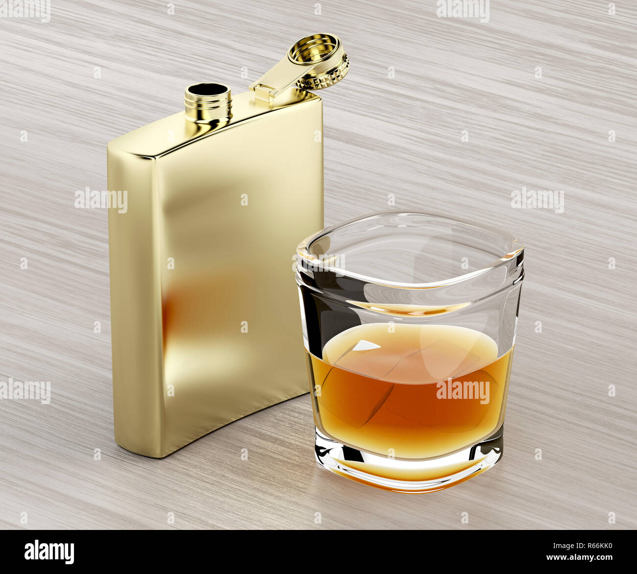 Hip flask and a glass of whiskey Stock Photo - Alamy