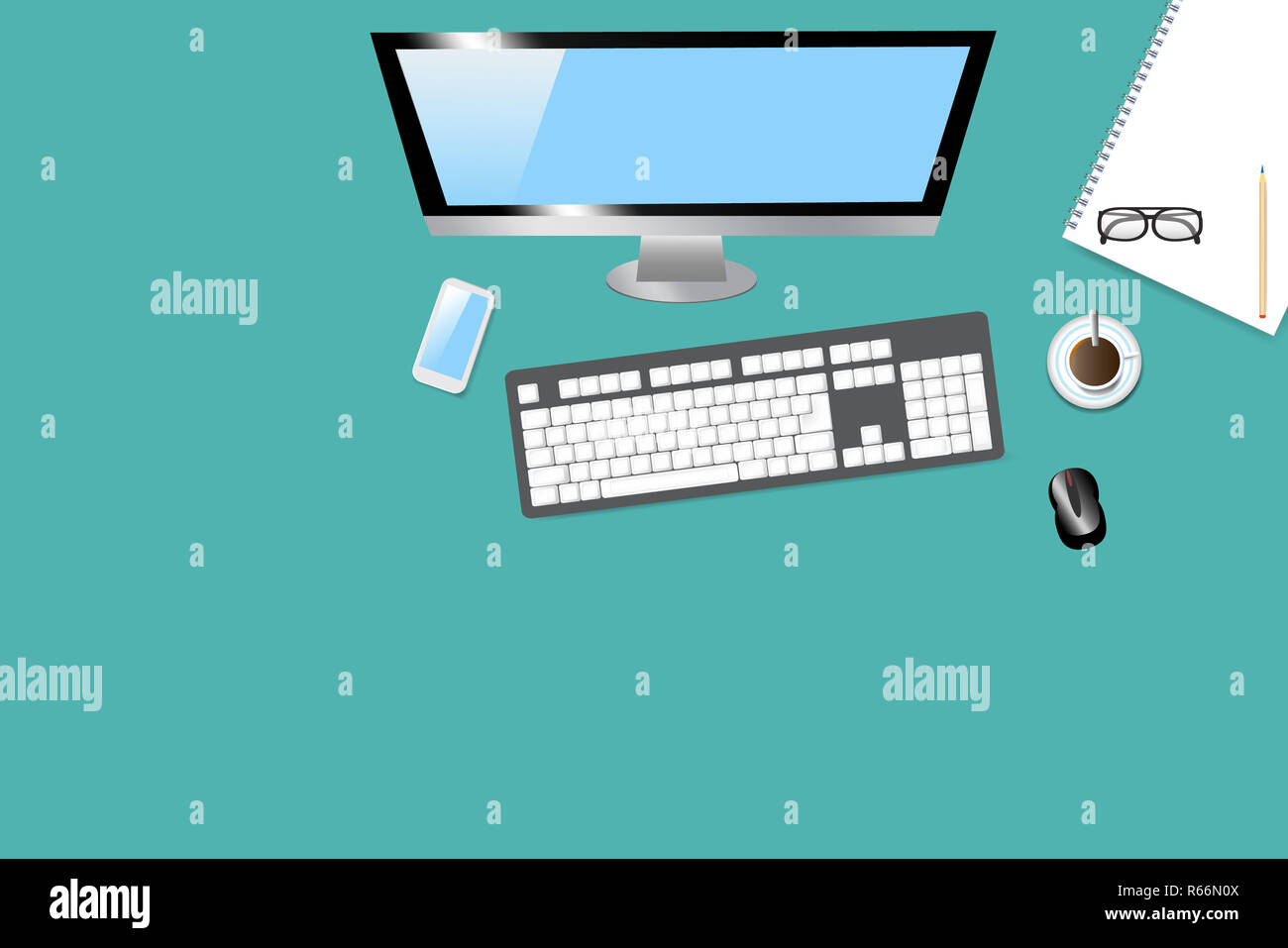 Top view of the office table with office objects Stock Photo - Alamy