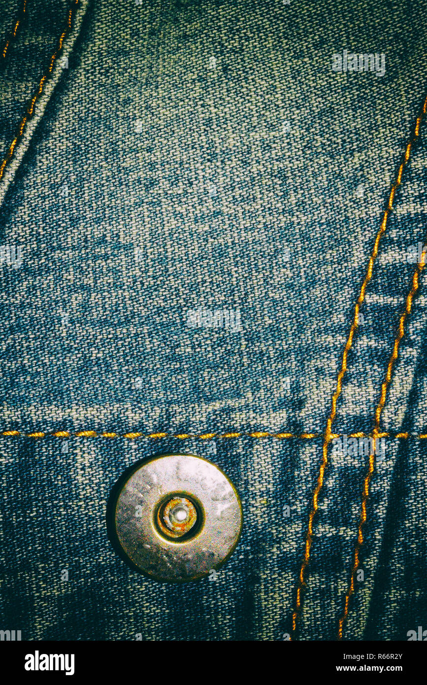 Blue jeans texture background and button and seam Stock Photo - Alamy