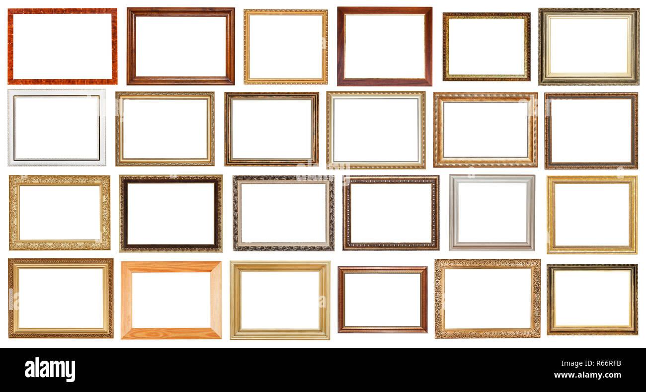 set of vintage wide wooden picture frames isolated Stock Photo - Alamy