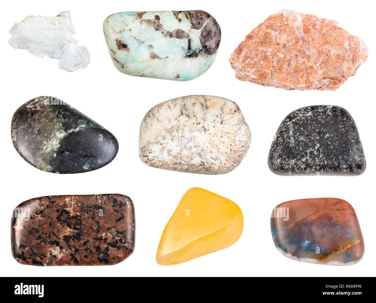set of various tumbled stones isolated on white Stock Photo - Alamy