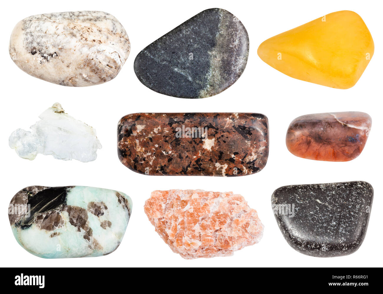 set of various polished stones isolated on white Stock Photo - Alamy